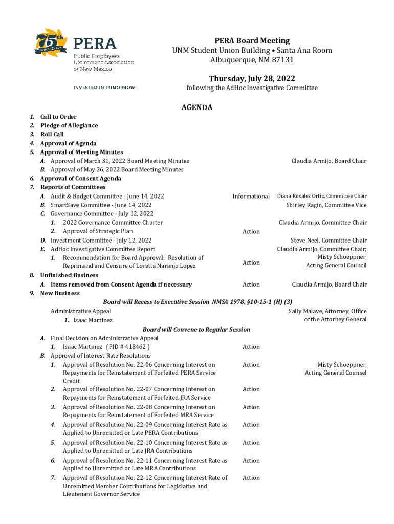 Fillable Online PERA at odds over investigation into board member ...