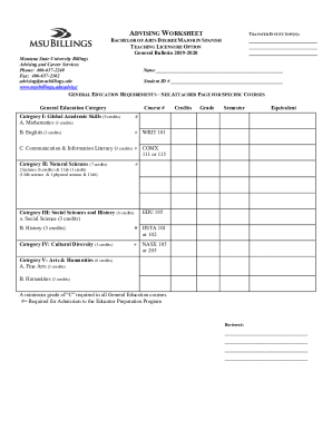Fillable Online A minimum grade of C required in all General Education ...
