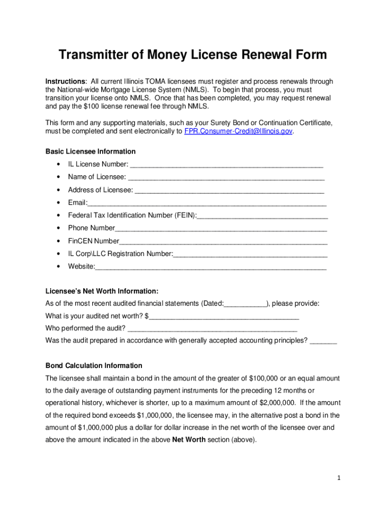 Fillable Online Transmitter of Money License Renewal Form Fax Email ...