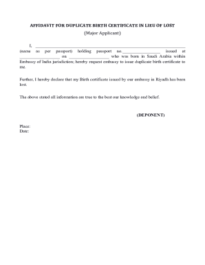 Fillable Online Affidavit for DBC in Lieu of Lost - Major.docx Fax Email Print - pdfFiller