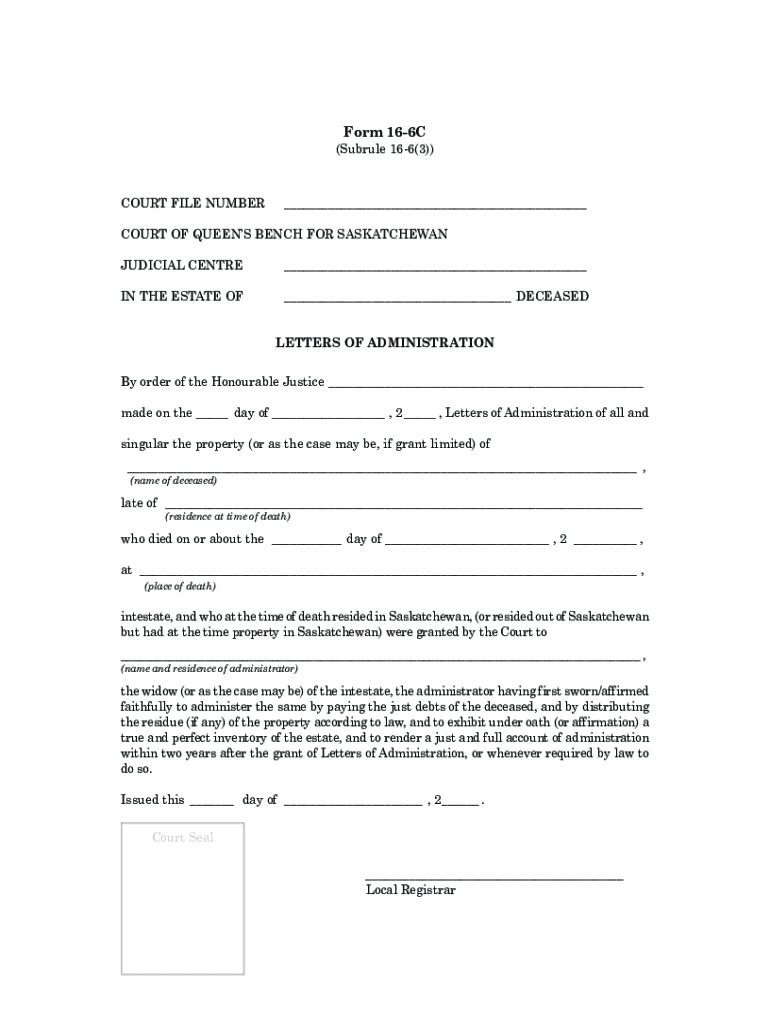 Fillable Online Letters of Administration, Form 16-6C Fax Email Print ...