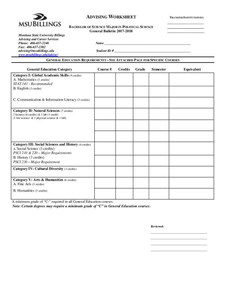 Fillable Online PSCI 230 Major Requirement Fax Email Print - pdfFiller