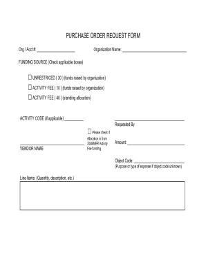 Fillable Online studentaffairs psu PURCHASE ORDER REQUEST FORM Fax ...