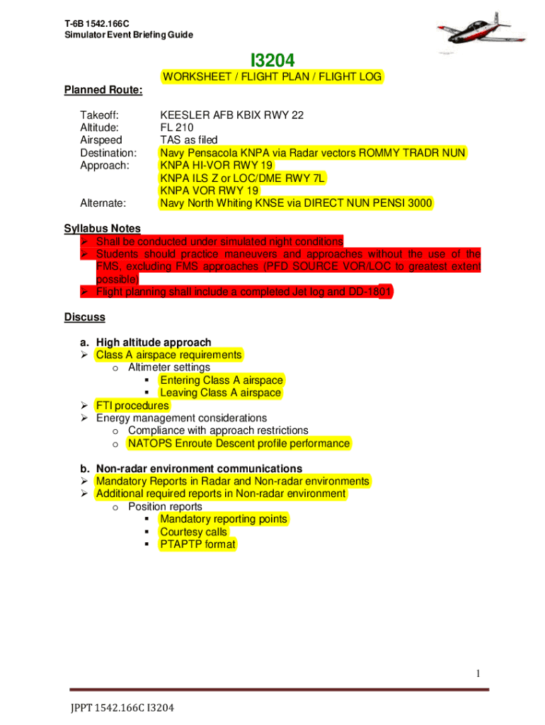 Fillable Online 1 WORKSHEET / FLIGHT PLAN / FLIGHT LOG Planned Route ...