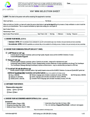 Fillable Online PRC-Saltillo - VIA MINI SELECTION SHEET Fax Email Print ...