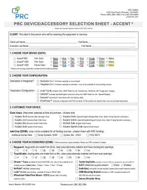 Fillable Online PRC DEVICE/ACCESSORY SELECTION SHEET - ACCENT Fax Email ...