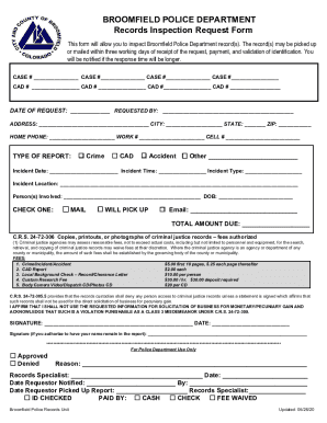 Fillable Online BROOMFIELD POLICE DEPARTMENT Records Inspection ... Fax ...