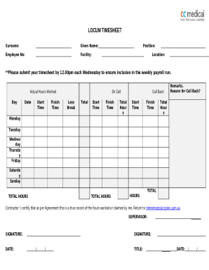 locum timesheet Doc Template | pdfFiller