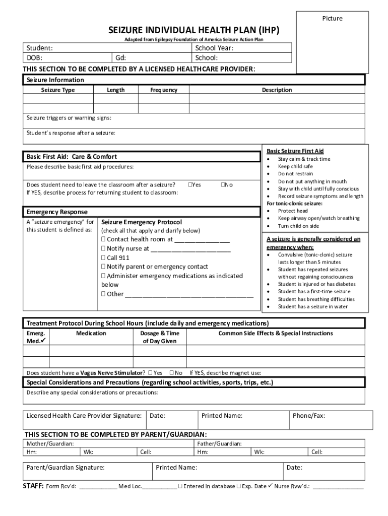 Fillable Online Seizure Action Plan Individual Procedure(s) Emergency ...