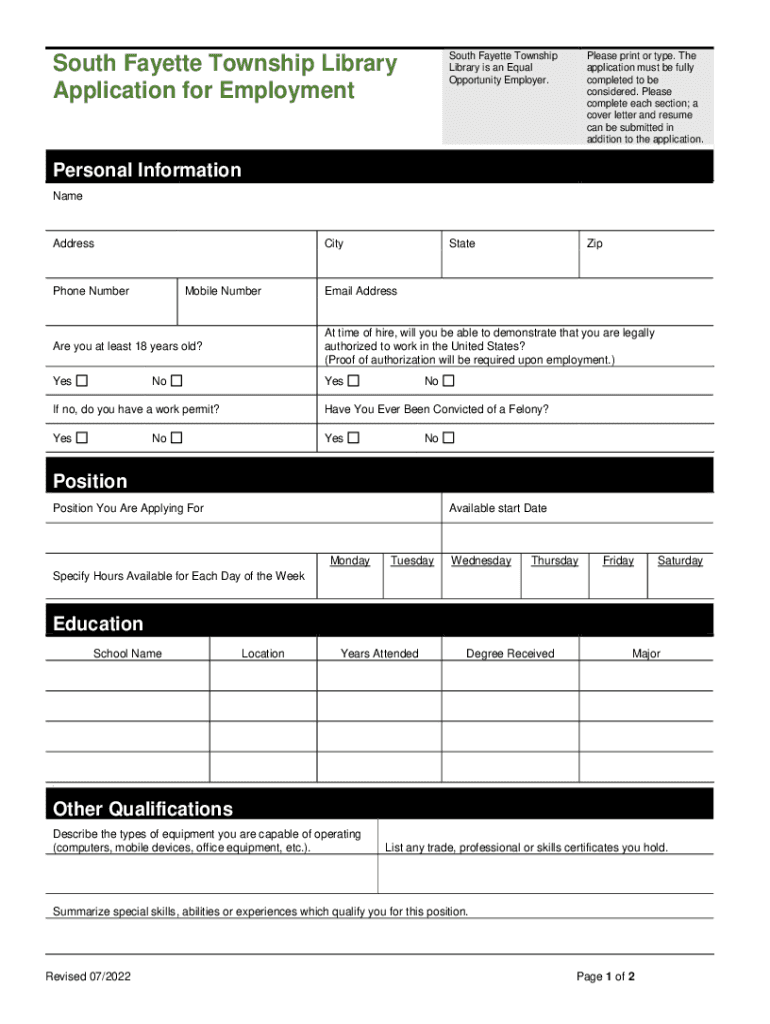 Fillable Online Application for employment. We are an equal Fax Email Print - pdfFiller