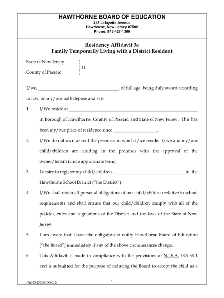 Fillable Online Affidavit 3a Family Temporarily Living with a District ...
