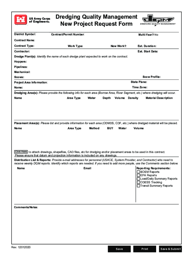 Fillable Online USACE - Dredging Quality Management - New Project ... Fillable Online USACE - Dredging Quality Management - New Project ...