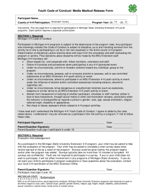 Fillable Online Youth Code of Conduct/ Media Medical Release Form Fax ...