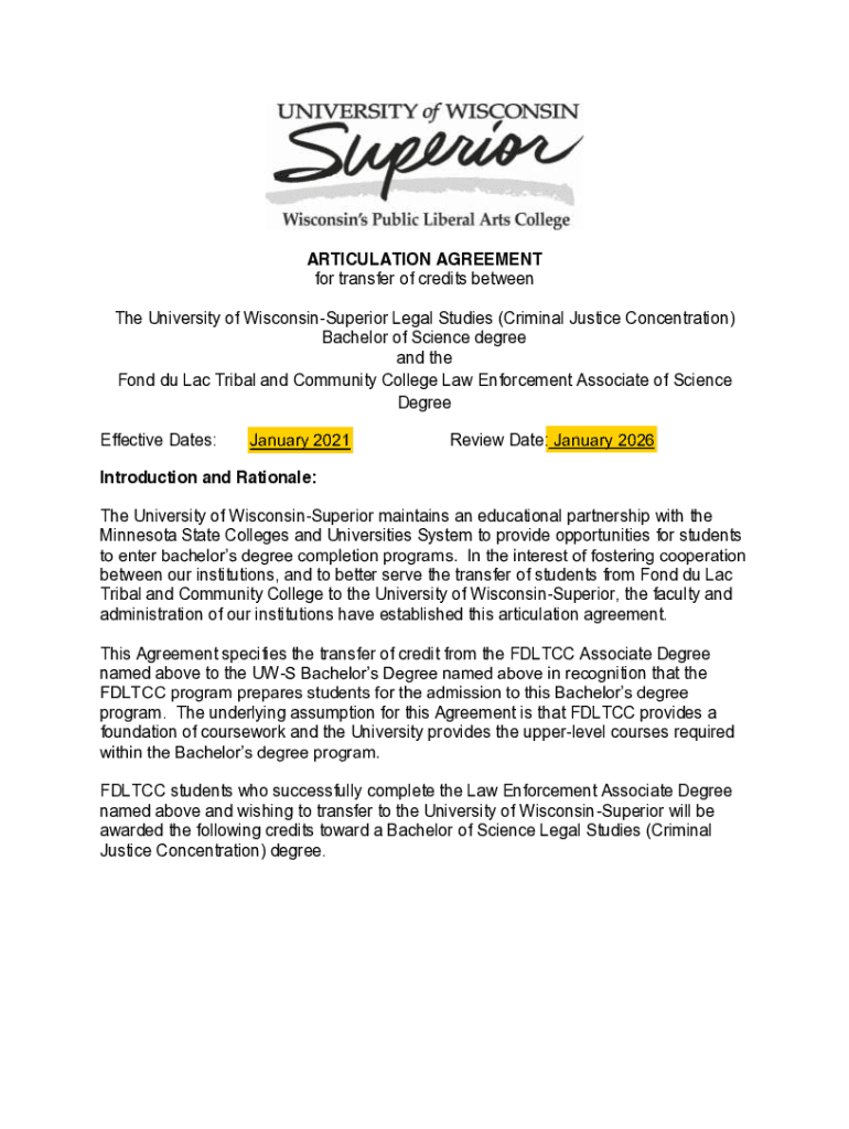 Fillable Online ARTICULATION AGREEMENT for transfer of credits between The Fax Email Print ...
