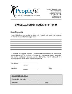 Fillable Online CANCELLATION OF MEMBERSHIP FORM Fax Email Print - pdfFiller