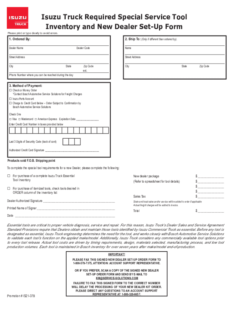 Fillable Online Isuzu Truck Required Special Service Tool Inventory and ...