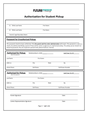 Fillable Online Student Pick-Up Authorization Form - Hulstrom K-8 Fax ...