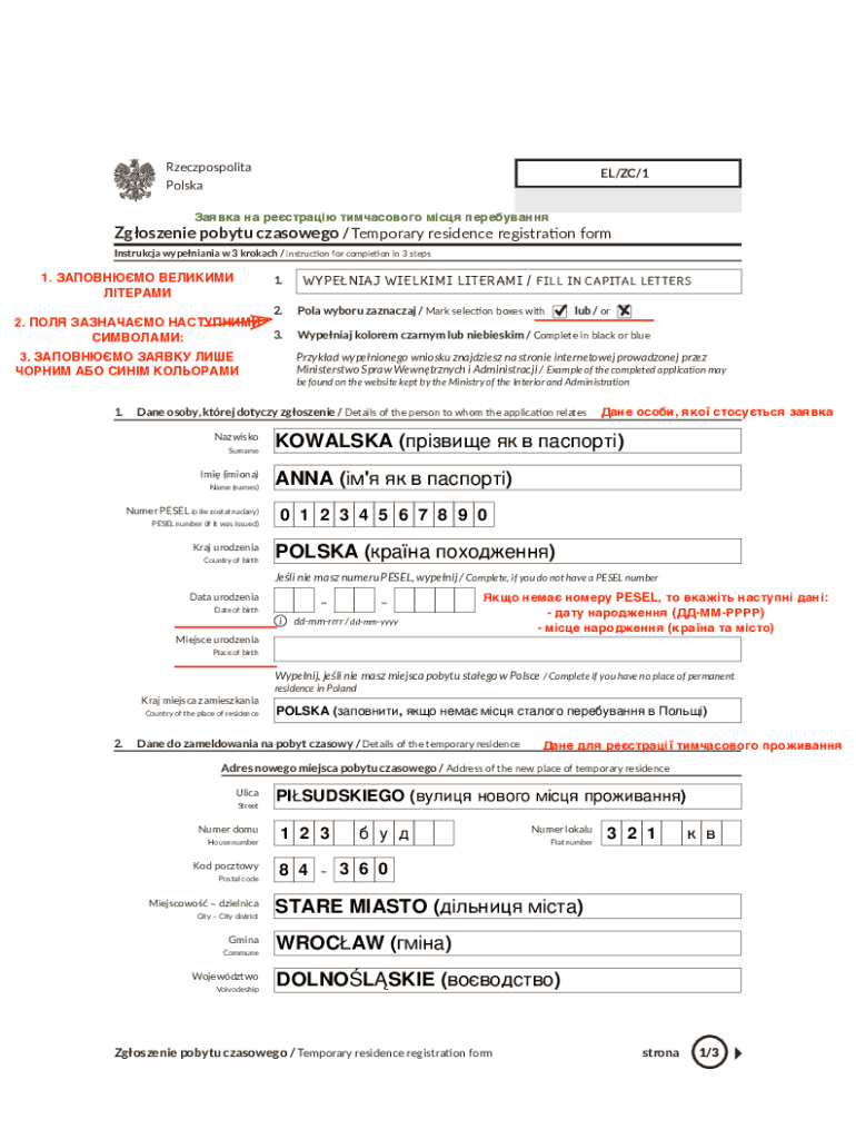 Fillable Online Zgoszenie pobytu czasowego / Temporary residence ...