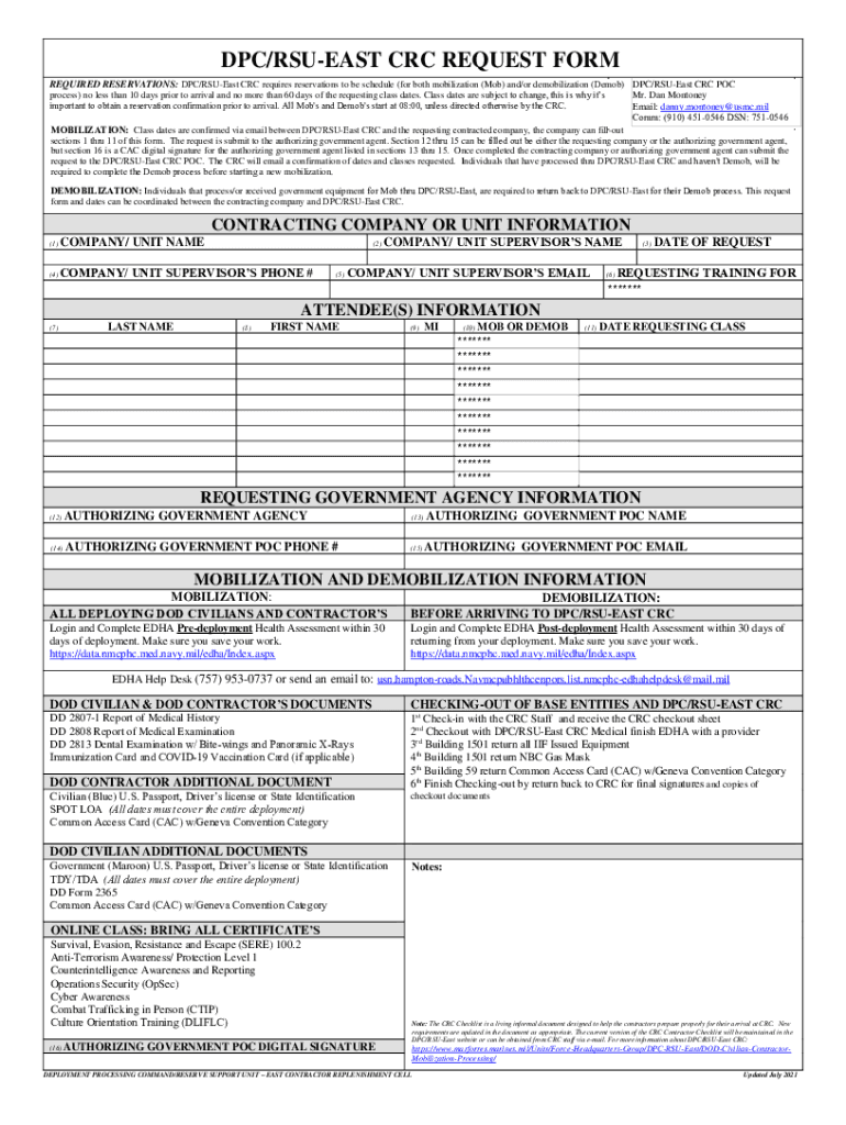 Fillable Online DPC/RSU-EAST CRC REQUEST FORM Fax Email Print - pdfFiller