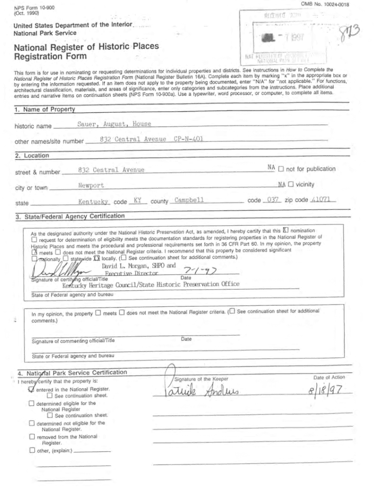 Fillable Online NPS Form 10-900 (Oct. 1990) - IN.gov Fax Email Print - pdfFiller