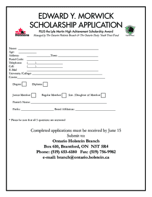 Fillable Online EDWARD Y. MORWICK SCHOLARSHIP APPLICATION Fax Email ...