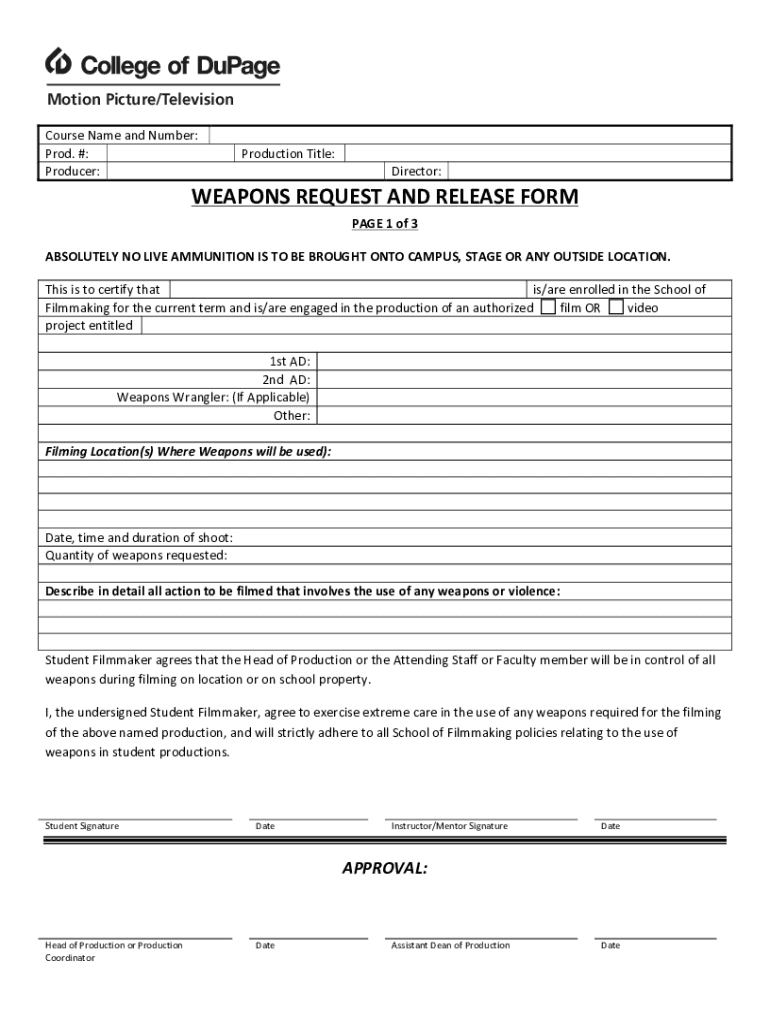 Fillable Online WEAPONS REQUEST AND RELEASE FORM Fax Email Print - pdfFiller