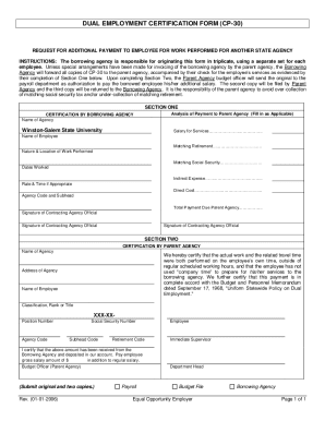 Fillable Online Dual Employment Certification Form (CP-30) Fax Email ...