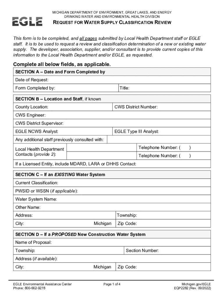 Fillable Online Request for Water Supply Classification Review. Request for Water Supply ...