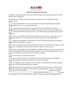 Fillable Online Opiate/Pain Management Agreement The purpose of this ...