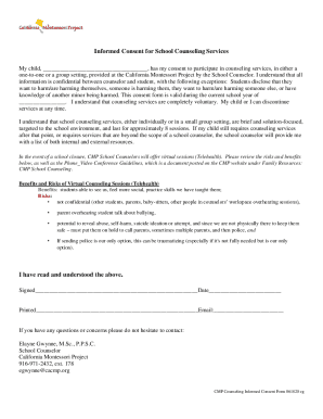 Fillable Online Informed Consent for School Counseling Services Our ...