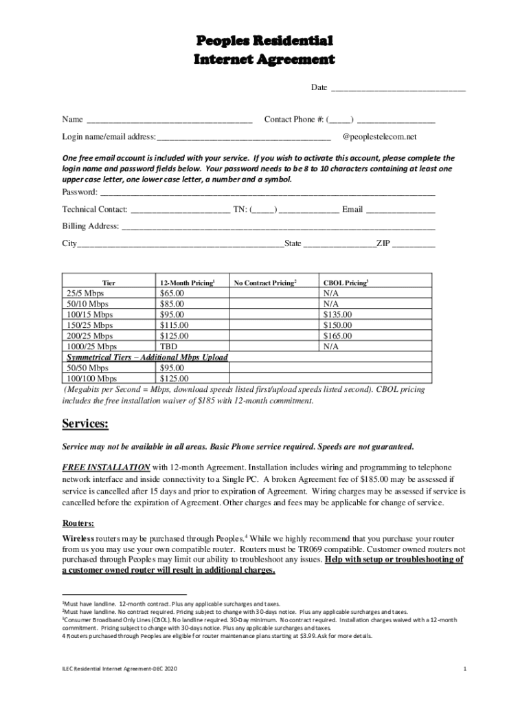 Fillable Online Internet Only Residential Agreement Fax Email Print ...