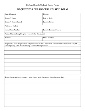 Fillable Online REQUEST FOR DUE PROCESS HEARING FORM - Studylib Fax ...