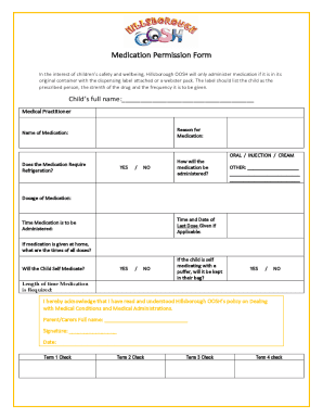 Fillable Online Medication Permission Form - OOSH Care - Lake Macquarie ...