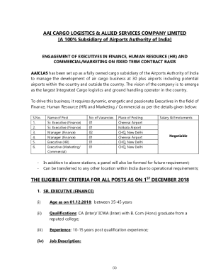 Fillable Online AAI Cargo Logistics and Allied Services Company ...