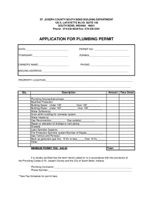 Fillable Online APPLICATION FOR PLUMBING PERMIT Fax Email Print - pdfFiller