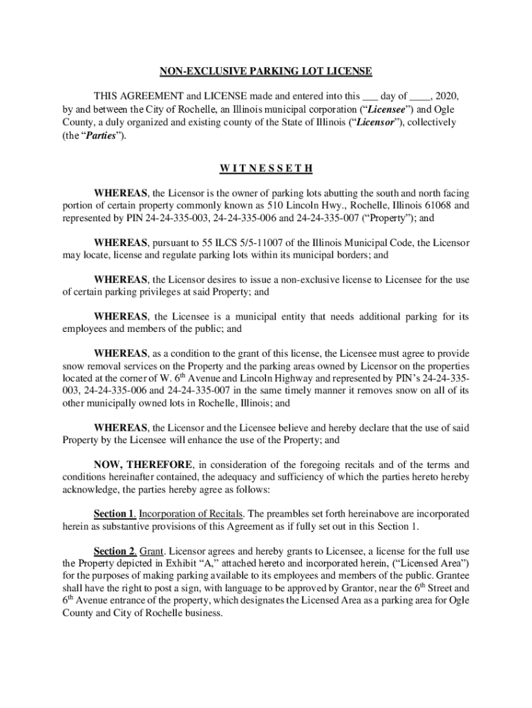 Fillable Online PARKING LICENSE AGREEMENT Sample Clauses Fax Email Print - pdfFiller