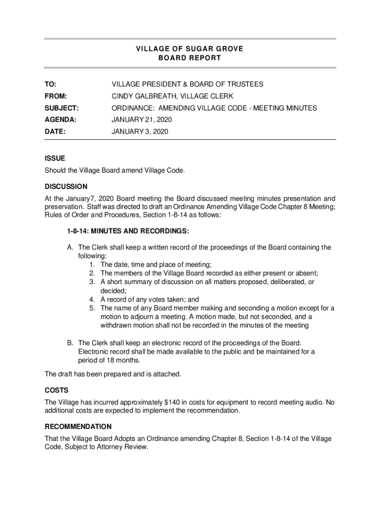 Fillable Online Sugar Grove Village President wants major development ...