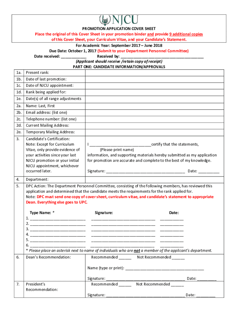 Fillable Online PROMOTION APPLICATION COVER SHEET Place the original of ... Fax Email Print ...
