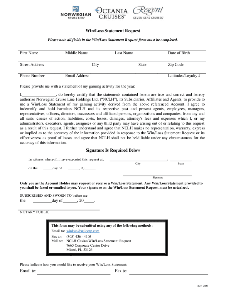 Fillable Online Win/Loss Statement Request Form Fax Email Print - pdfFiller