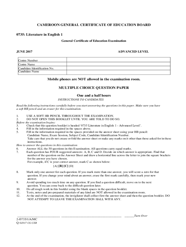 Fillable Online GCE Board cameroon general certificate of education Fax ...