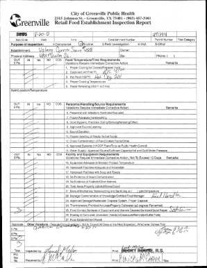 Fillable Online Greenville Retail Food Establishment Inspection Report ...