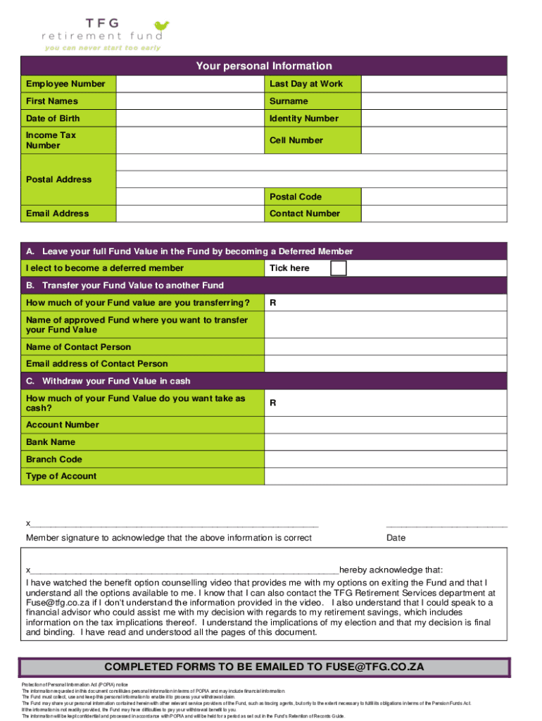 Fillable Online Benefit Option Form - TFG Retirement Fund Fax Email ...