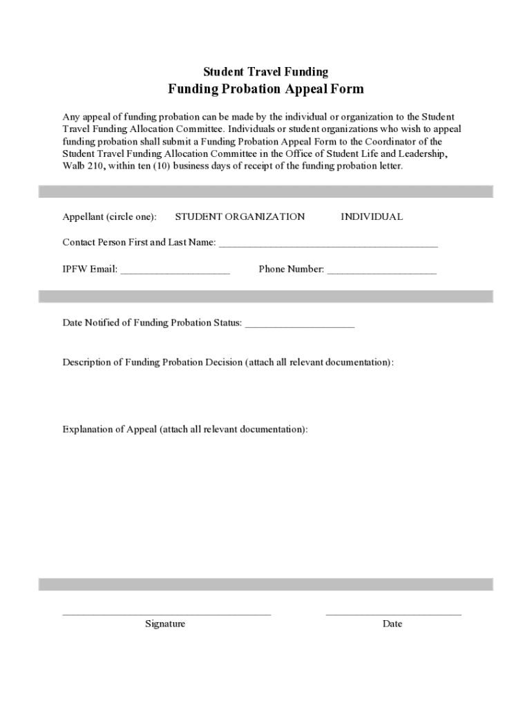 Fillable Online Funding Probation Appeal Form Fax Email Print - pdfFiller