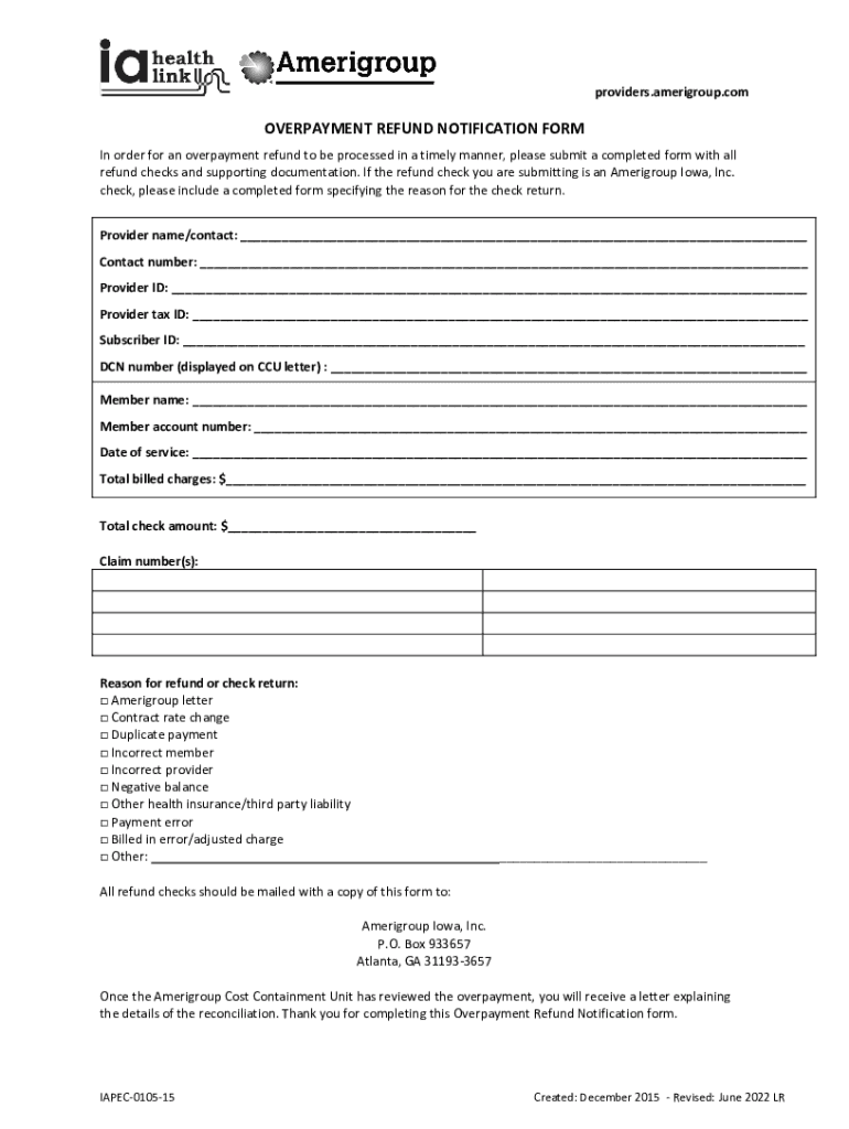 Fillable Online Amerigroup Refund Form - Fill Online, Printable ...