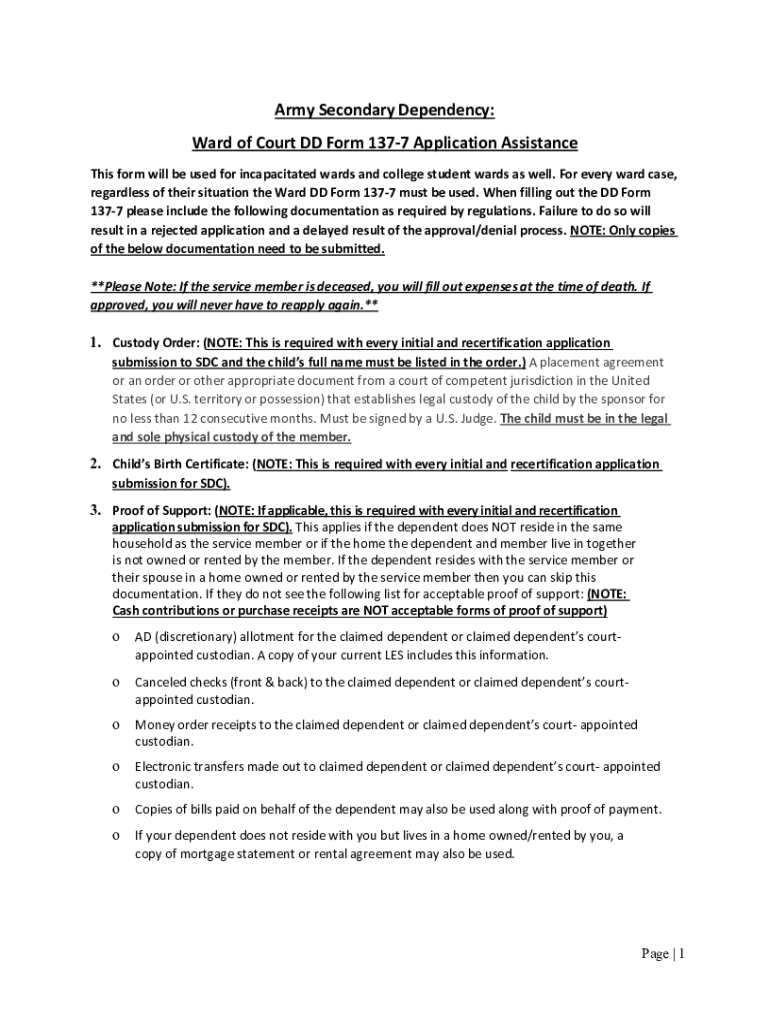 Fillable Online DD Form 137-7, Dependency Statement - Ward of a Court ...