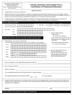 Fillable Online Clinical Laboratory Technologist Form 2. Certification of Professional Education ...