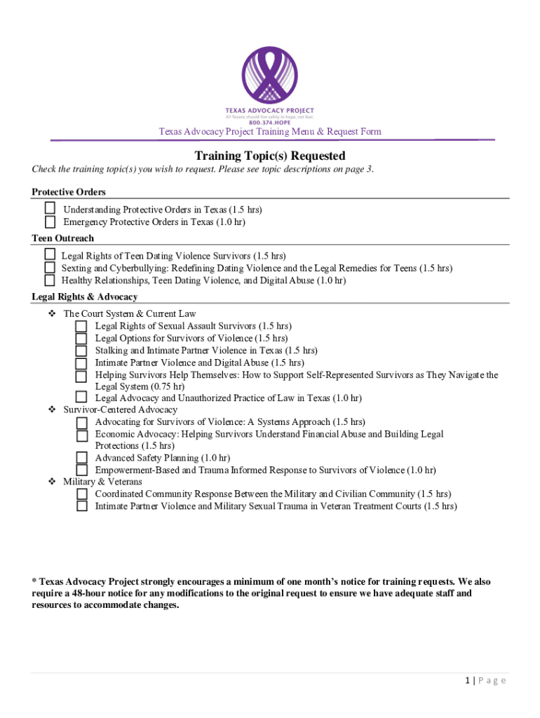 Fillable Online twc texas Texas Advocacy Project Training Request Form ...