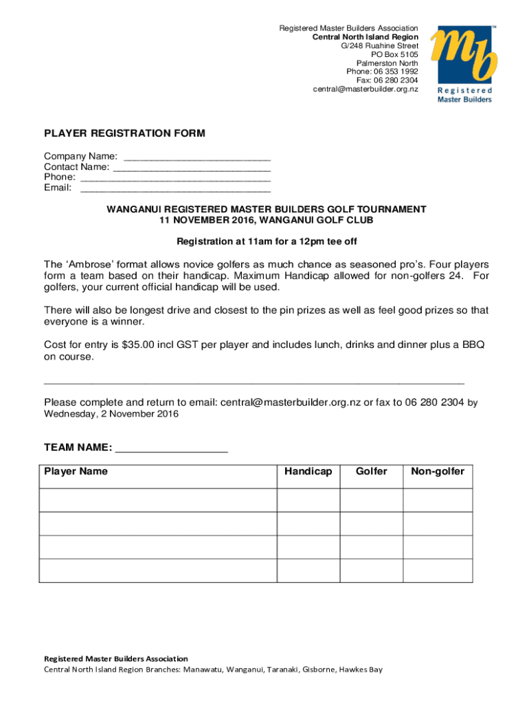 Fillable Online PLAYER REGISTRATION FORM The 'Ambrose' format allows ...