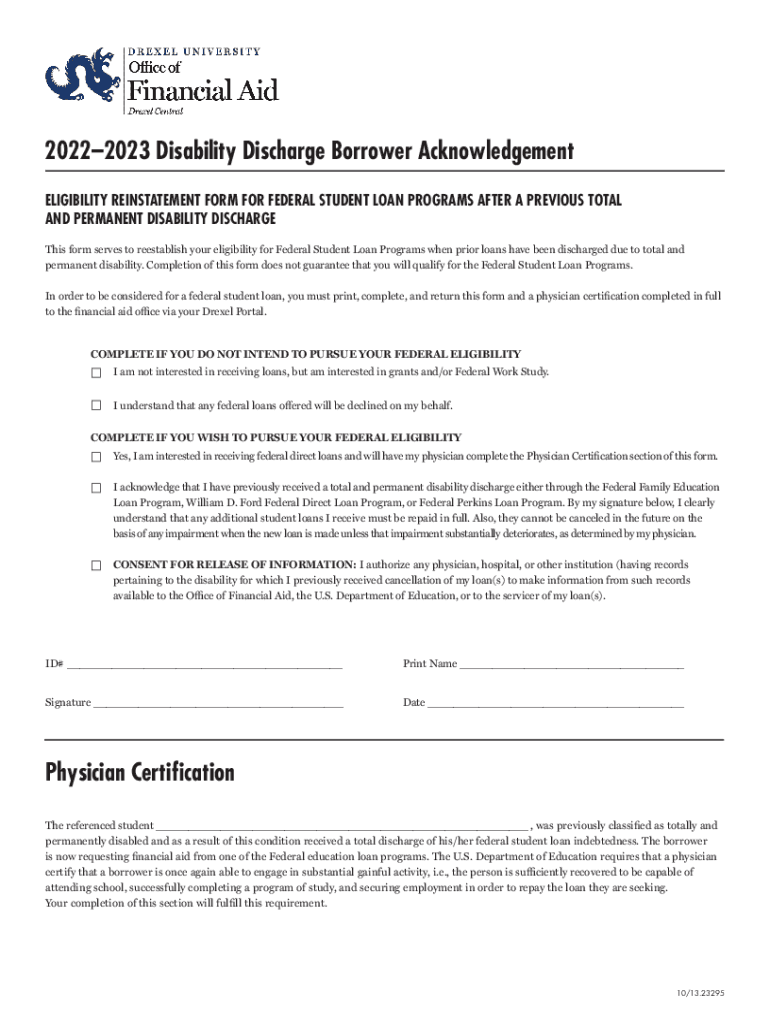 Fillable Online 2022-2023 Borrower Acknowledgement Statement Total and ...