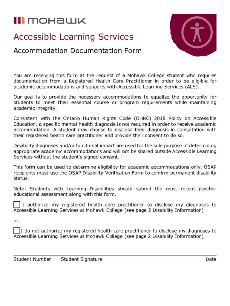 Fillable Online Accessible Learning Services Confidential Disability ...